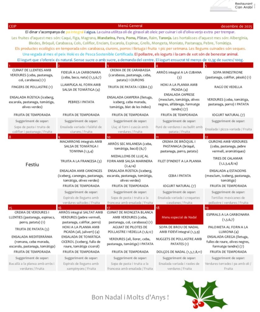 Menú desembre – Sant Bonaventura